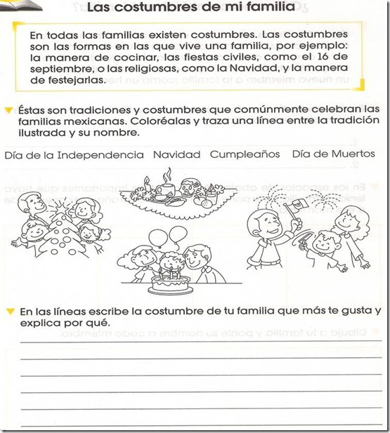 Ejercicios de Primaria: Las costumbres de mi familia – actividades de ...